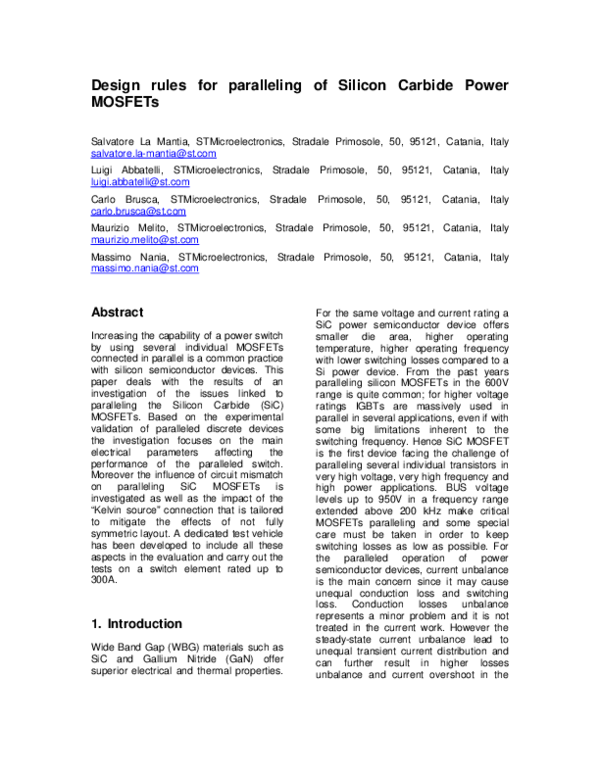 (PDF) Design rules for paralleling of Silicon Carbide Power MOSFETs