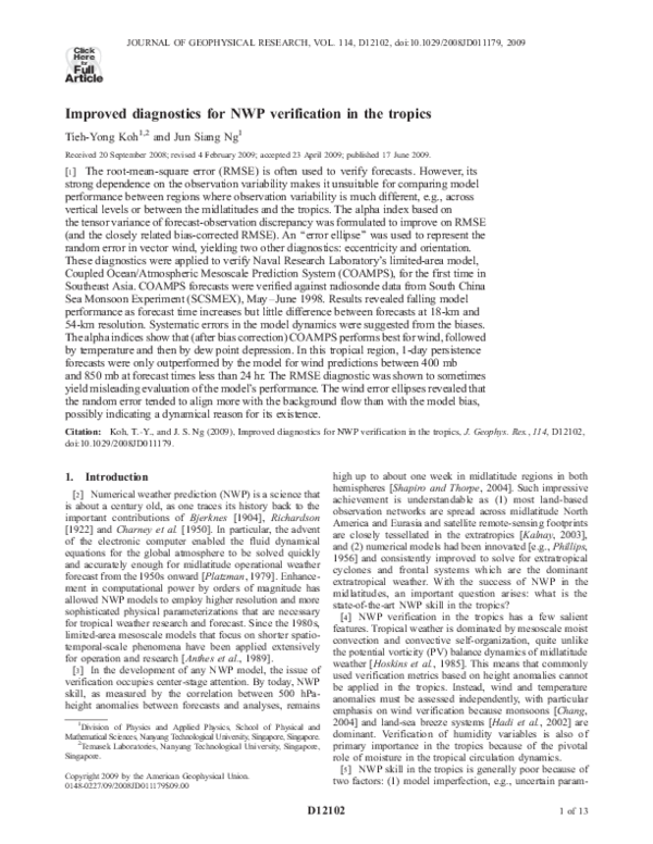 (PDF) Improved diagnostics for NWP verification in the tropics