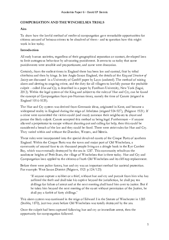 (PDF) To show how the lawful method of medieval compurgation gave ...