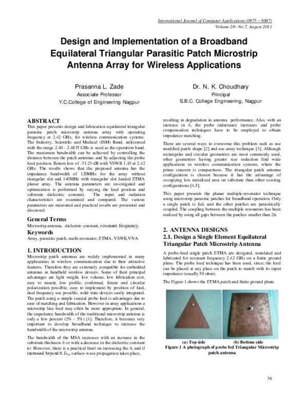 (PDF) Design and Implementation of a Broadband Equilateral Triangular Parasitic Patch Microstrip ...
