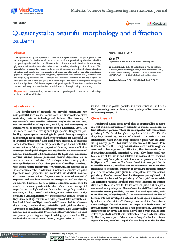 (PDF) Quasicrystal: A Beautiful Morphology and Diffraction Pattern