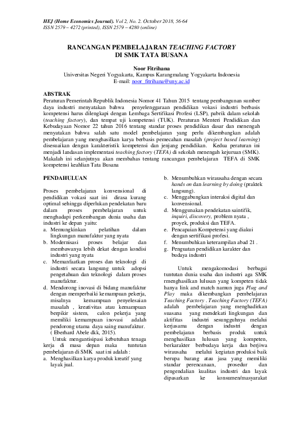 (PDF) Rancangan Pembelajaran Teaching Factory Di Smk Tata Busana