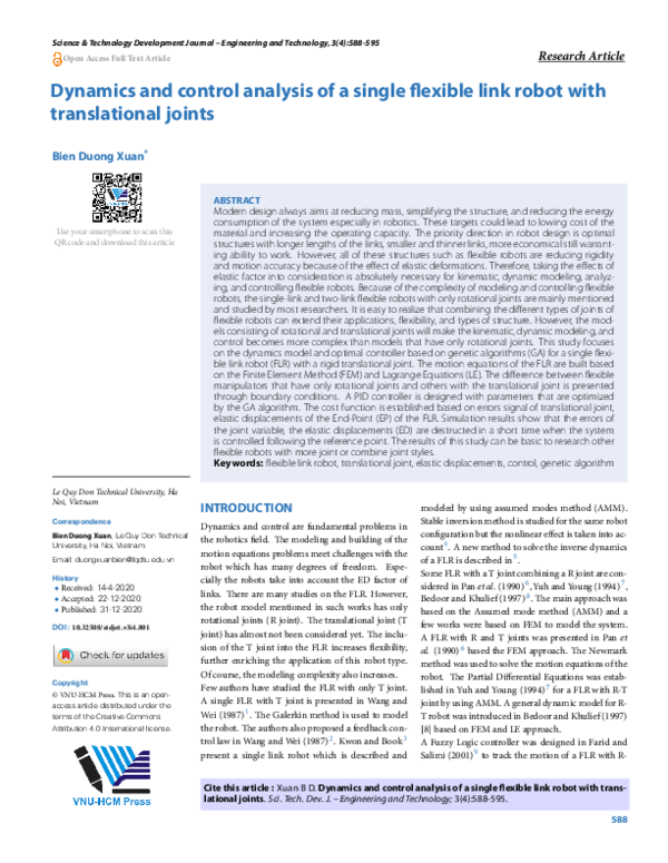 (PDF) Dynamics and control analysis of a single flexible link robot with translational joints