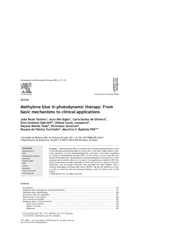 (PDF) Methylene blue in photodynamic therapy: From basic mechanisms to ...