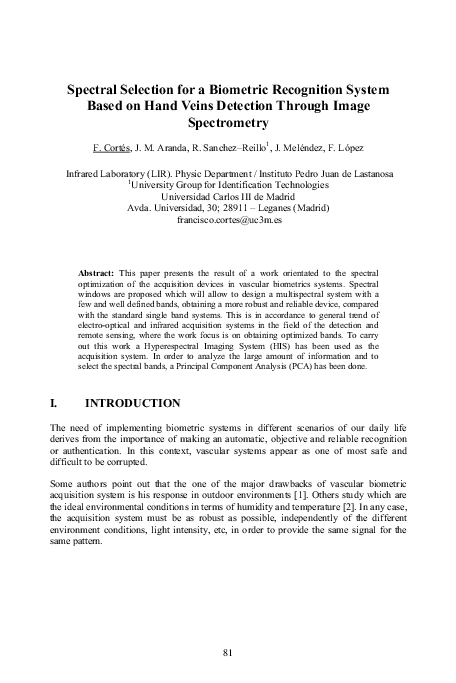 (PDF) Spectral Selection for a Biometric Recognition System Based on ...