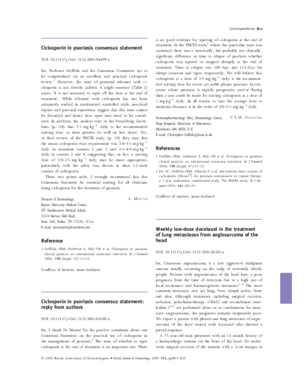(PDF) Ciclosporin in psoriasis consensus statement | Alan Menter ...