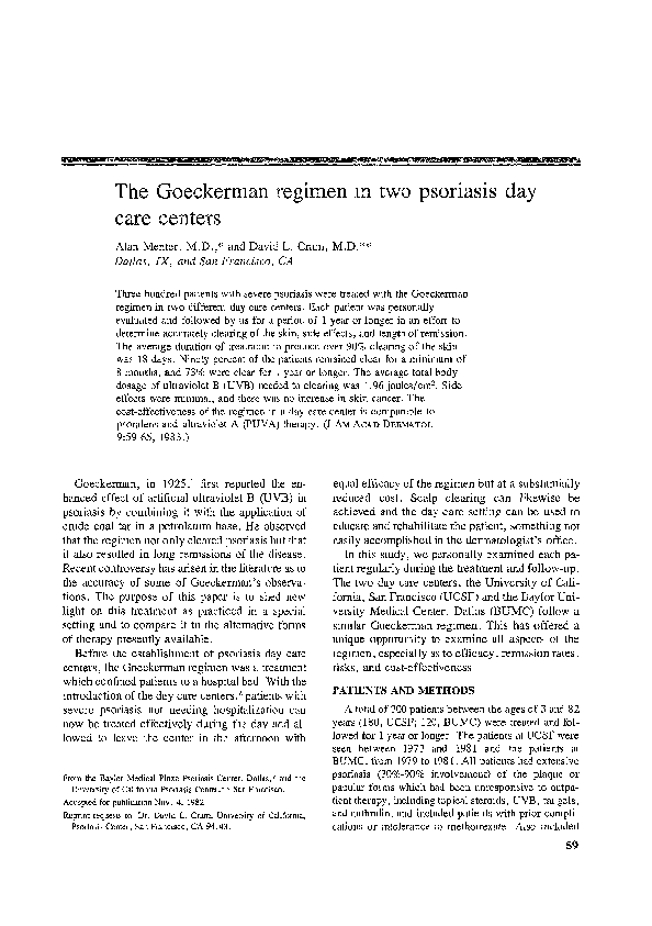 (PDF) The Goeckerman regimen in two psoriasis day care centers