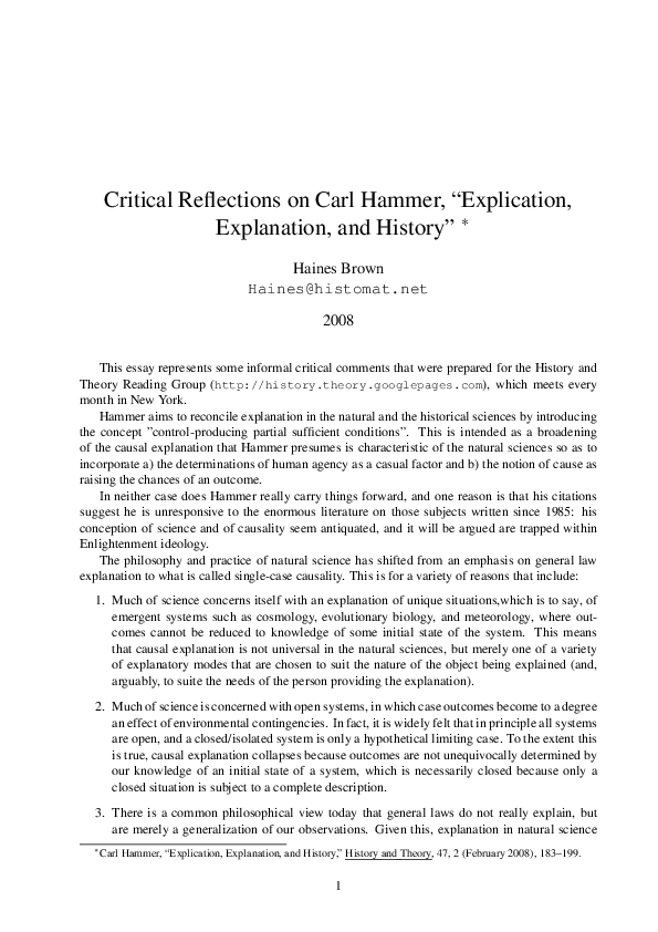 (PDF) Explication, Explanation, and History