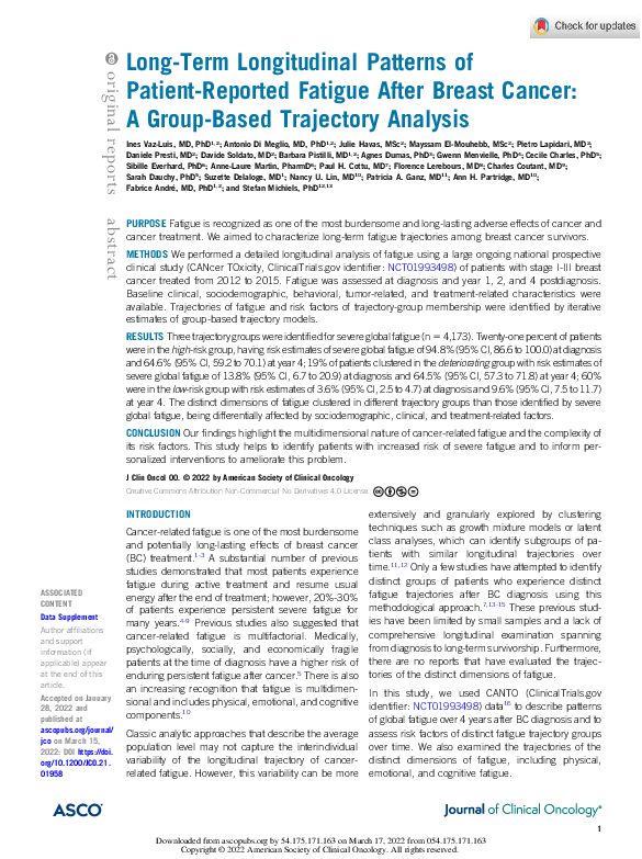 (PDF) Long-Term Longitudinal Patterns of Patient-Reported Fatigue After ...