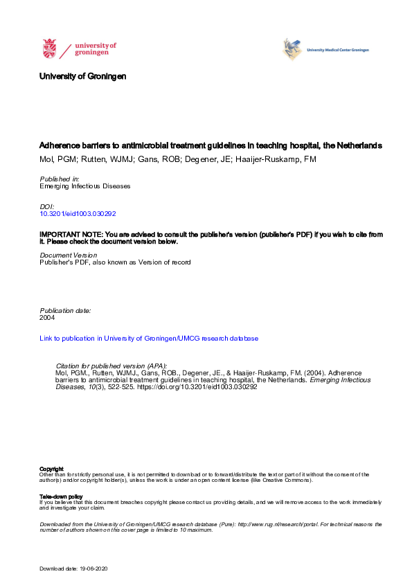 (PDF) Adherence Barriers to Antimicrobial Treatment Guidelines in ...