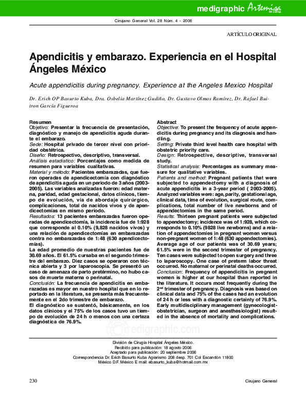 (PDF) Apendicitis y embarazo: Experiencia en el Hospital Ángeles, México