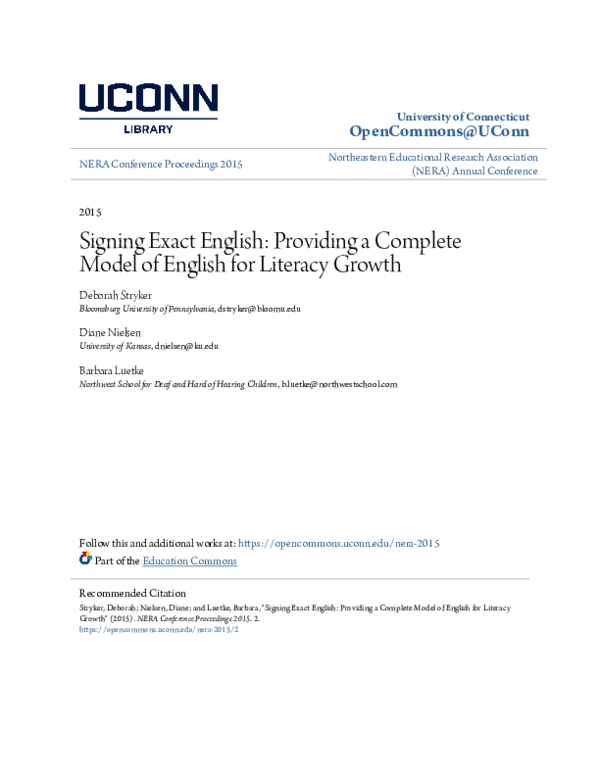 (PDF) Signing Exact English: Providing a Complete Model of English for ...