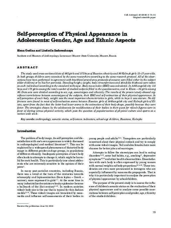 (PDF) Self-perception of Physical Appearance in Adolescents: Gender ...