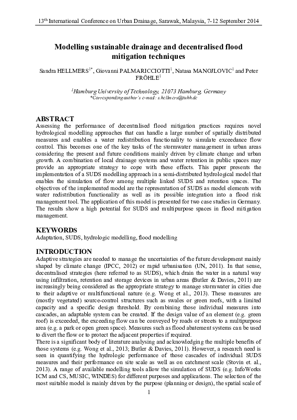 (PDF) SUDS Modelling for Urban Flood Mitigation