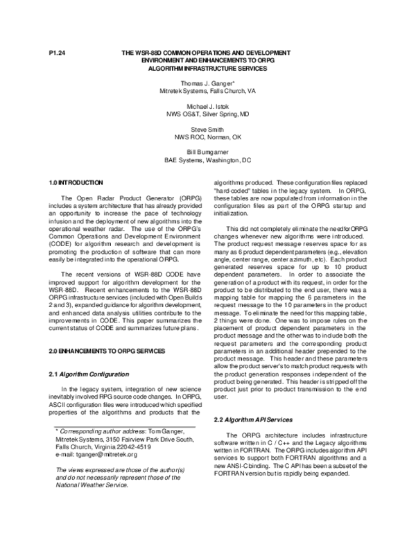(PDF) P1.24 the WSR-88D Common Operations and Development Environment and Enhancements to Orpg ...