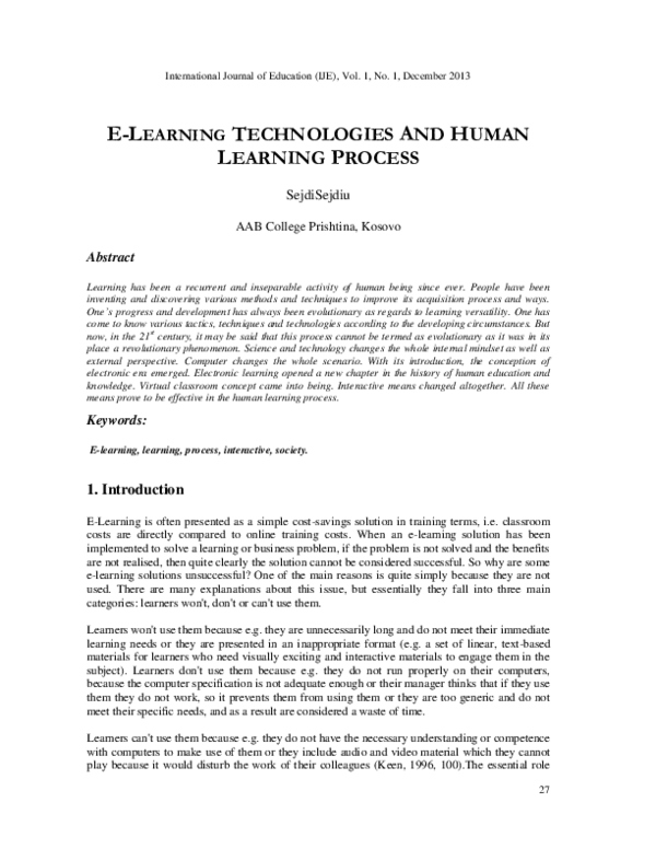 (PDF) E-Learning Technologies and Human Learning Process