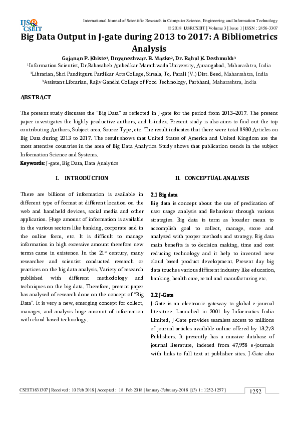 (PDF) Big Data Output in J-gate during 2013 to 2017: A Bibliometrics Analysis