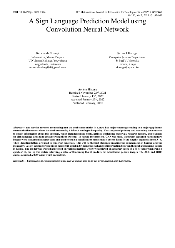Pdf A Sign Language Prediction Model Using Convolution Neural Network