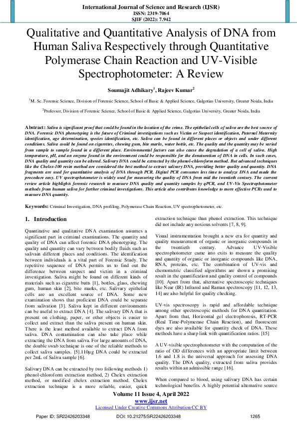 (PDF) Qualitative and Quantitative Analysis of DNA from Human Saliva ...