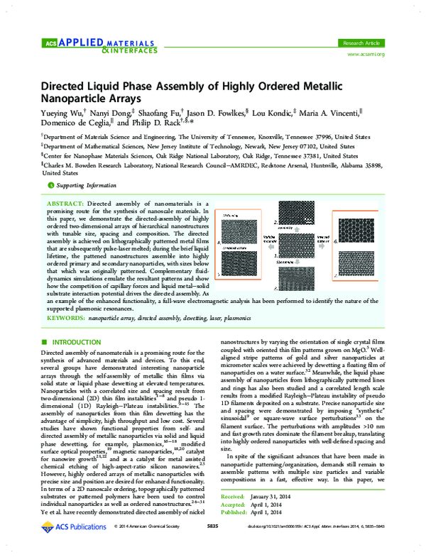 (PDF) Directed Liquid Phase Assembly of Highly Ordered Metallic ...
