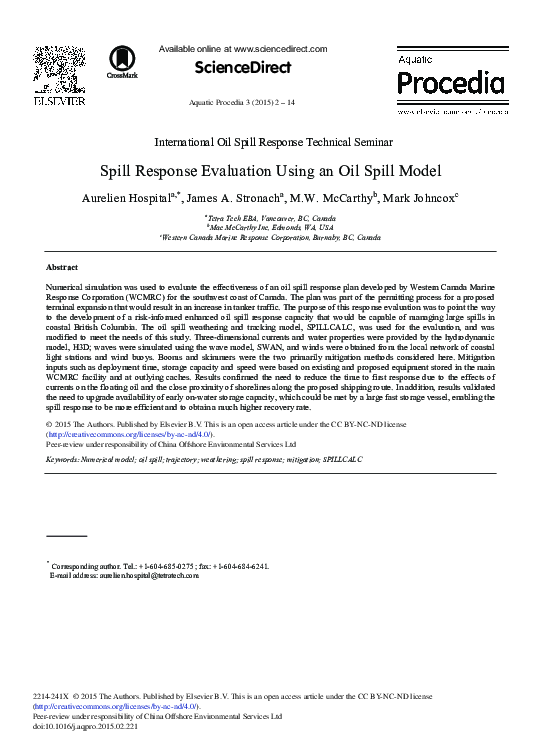 (PDF) Spill Response Evaluation Using an Oil Spill Model
