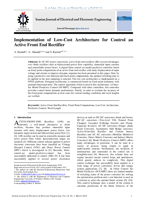 Pdf Implementation Of Low Cost Architecture For Control An Active Front End Rectifier