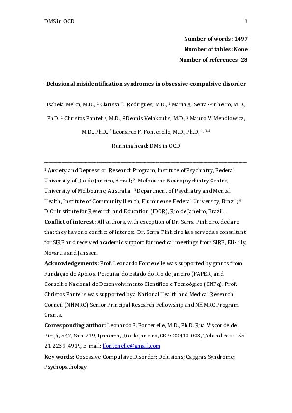 (PDF) Delusional Misidentification Syndromes in Obsessive–Compulsive ...