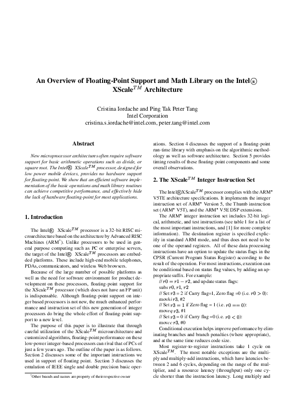 (PDF) An Overview of Floating-Point Support and Math Library on the ...