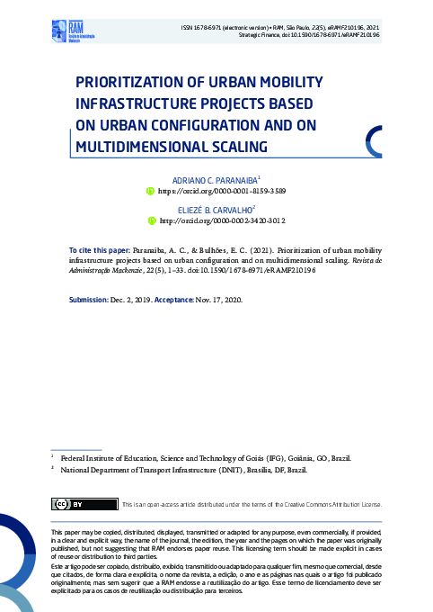 (PDF) Prioritization of Urban Mobility Infrastructure Projects Based on ...