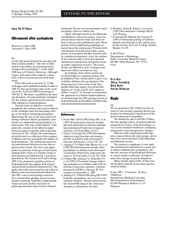 (PDF) Ultrasound after pyeloplasty