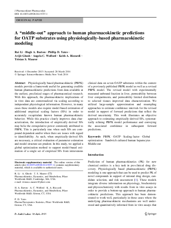 (PDF) A “middle-out” approach to human pharmacokinetic predictions for ...