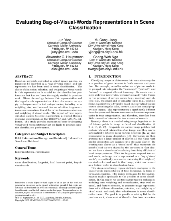 (PDF) Evaluating bag-of-visual-words representations in scene classification