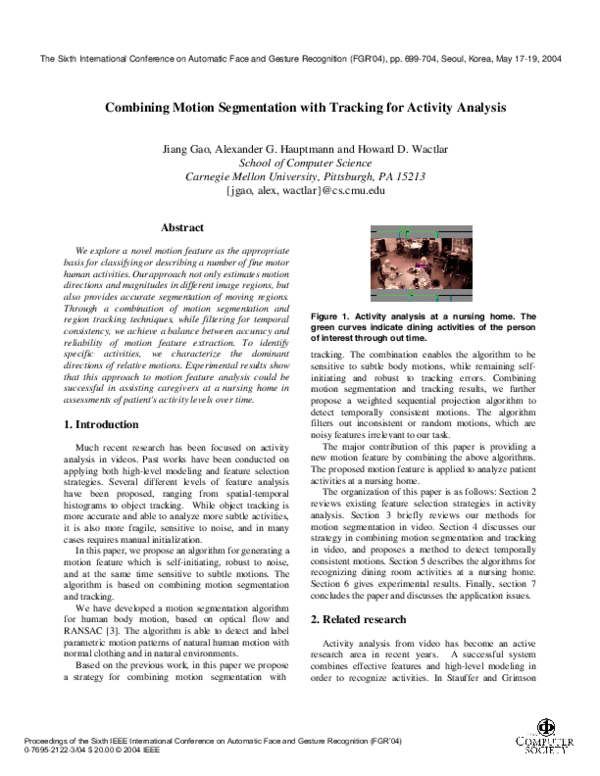 Pdf Combining Motion Segmentation With Tracking For Activity Analysis