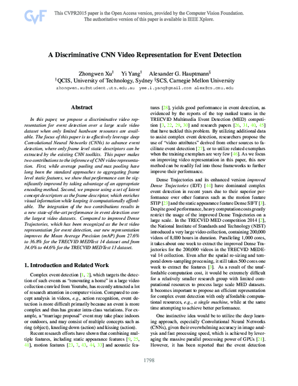 (PDF) A discriminative CNN video representation for event detection
