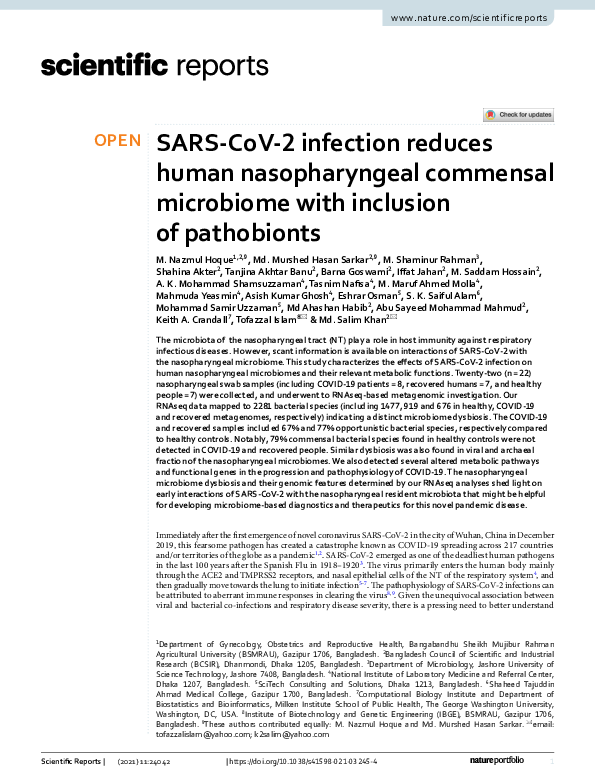 (PDF) SARS-CoV-2 Infection Reduces Human Nasopharyngeal Commensal ...