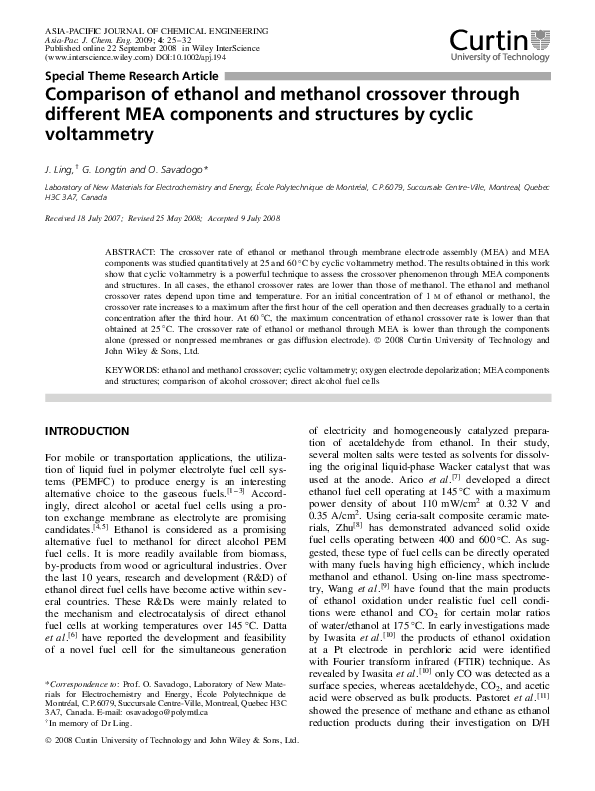 (PDF) Comparison of ethanol and methanol crossover through different ...