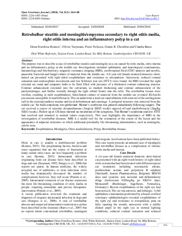 (PDF) Retrobulbar steatitis and meningitis/empyema secondary to right ...