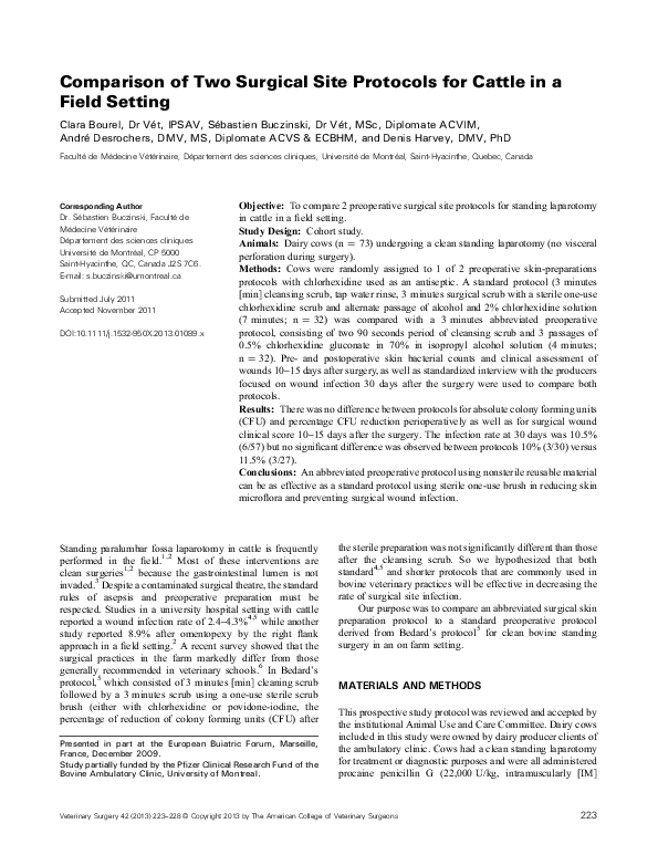 (PDF) Comparison of Two Surgical Site Protocols for Cattle in a Field ...