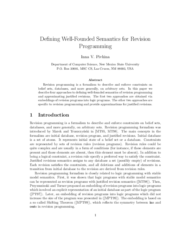 (PDF) Defining Well-Founded Semantics for Revision Programming