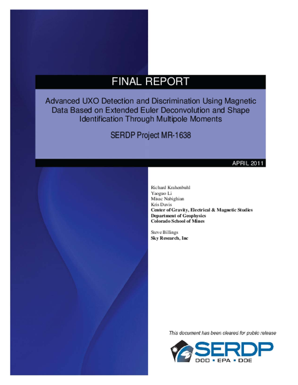 Pdf Advanced Uxo Detection And Discrimination Using Magnetic Data Based On Extended Euler