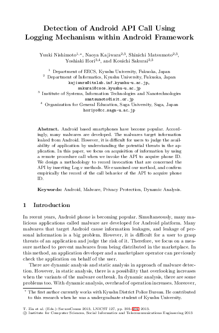 (PDF) Detection of Android API Call Using Logging Mechanism within ...