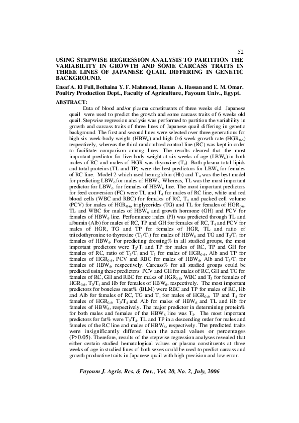 Pdf Using Stepwise Regression Analysis To Partition The Variability