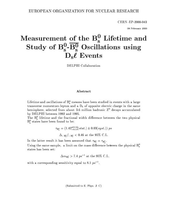 (PDF) Measurement of the ${\mathrm{B^0_s}}$ lifetime and study of ...