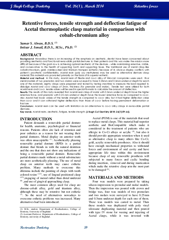 (PDF) Retentive Forces , Tensile Strength and Deflection Fatigue of ...