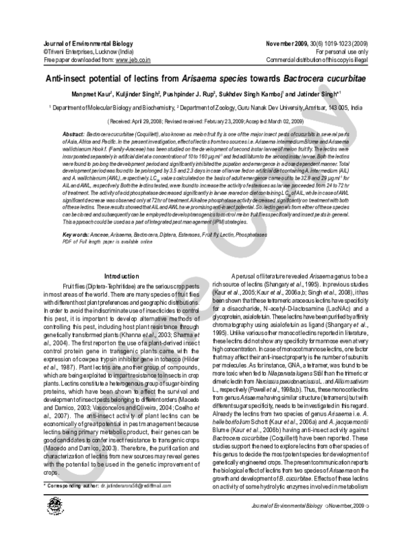 (PDF) Anti-insect potential of lectins from Arisaema species towards ...