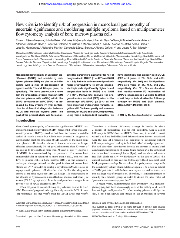 (PDF) Risk of Progression in MGUS and SMM via Flow Cytometry