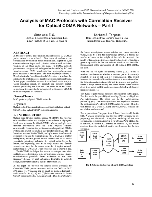 (PDF) Analysis of MAC Protocols with Correlation Receiver for Optical CDMA Networks Part I