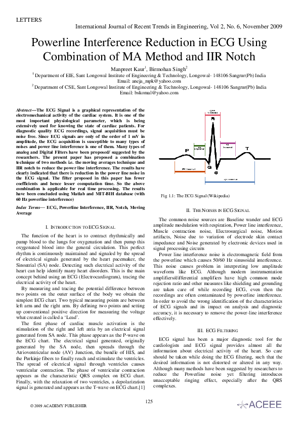 (PDF) Powerline Interference Reduction in ECG Using Combination of MA ...