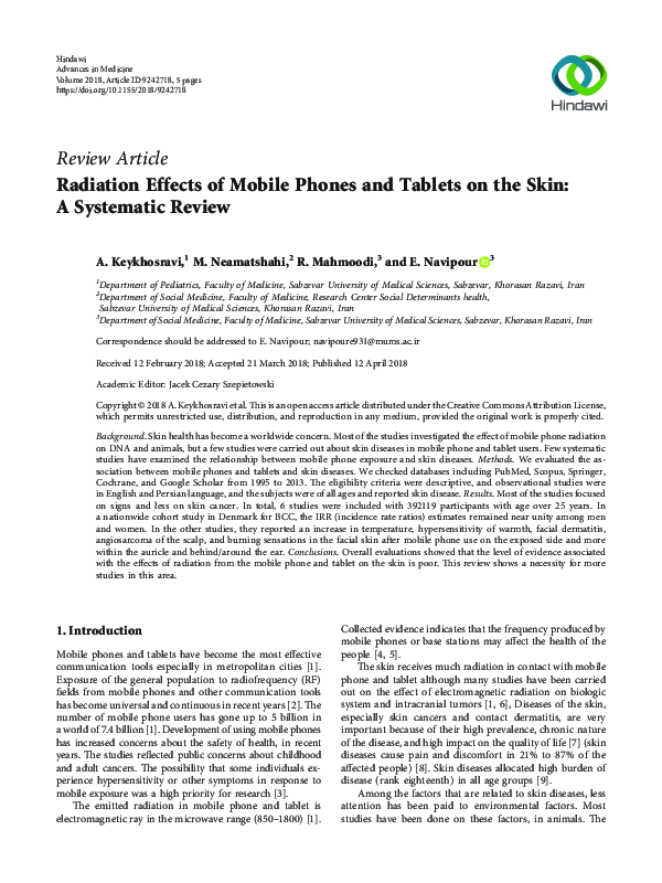 (PDF) Radiation Effects of Mobile Phones and Tablets on the Skin: A ...