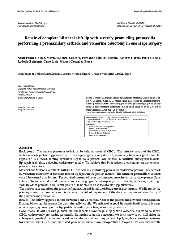 (PDF) Repair of complete bilateral cleft lip with severely protruding ...
